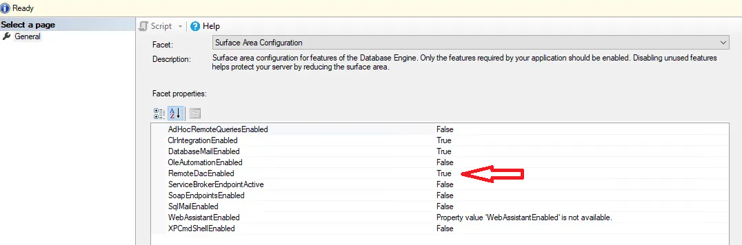 Enable server Remote Dedicate Administrator Connection (”DAC”) – DataSteve